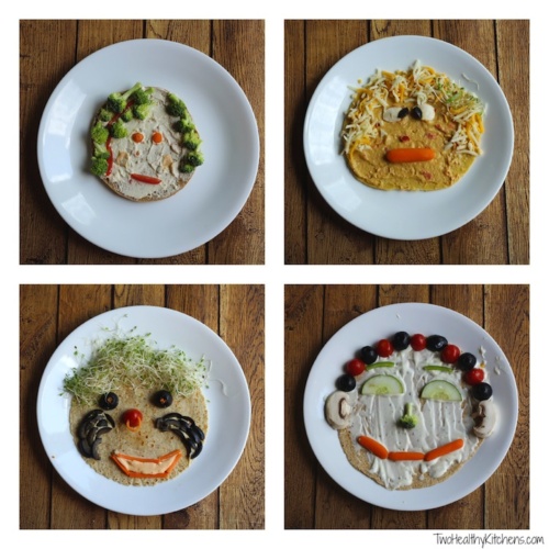 "Veggie Faces" No-Bake Vegetable Pizzas and Wraps