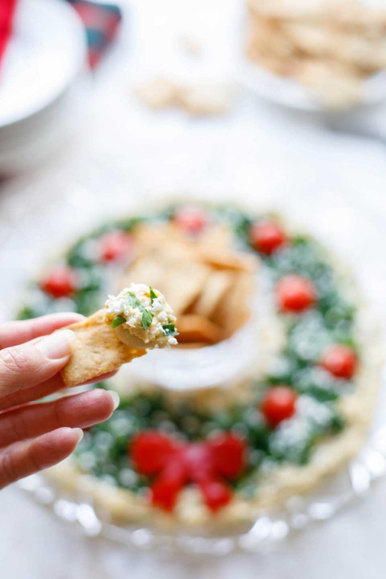 Easy Christmas Appetizer "Hummus Wreath" - Two Healthy Kitchens