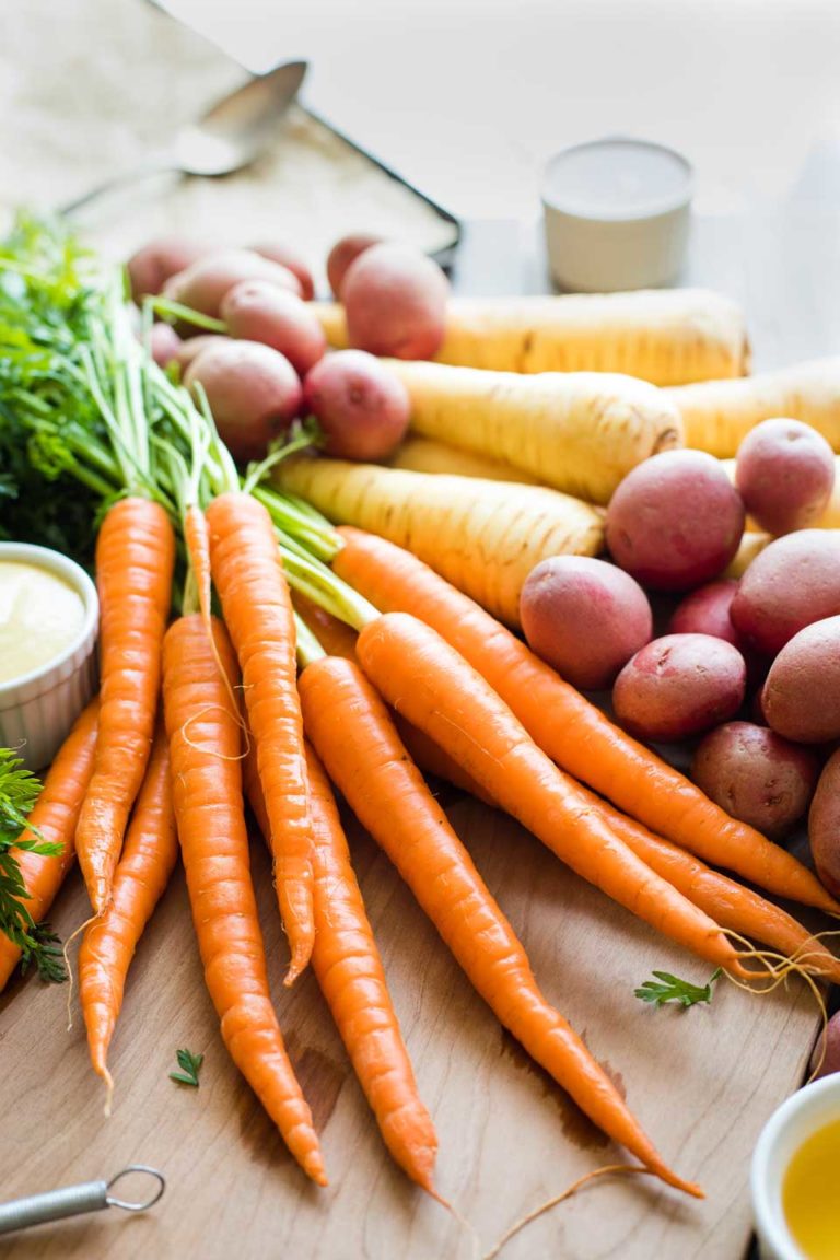 Roasted Root Vegetables with Honey-Dijon Drizzle - Two Healthy Kitchens